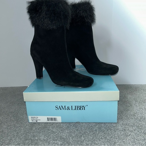 Sam & Libby | Shoes | Sam And Libby Black Suede Boots With Faux Fur ...